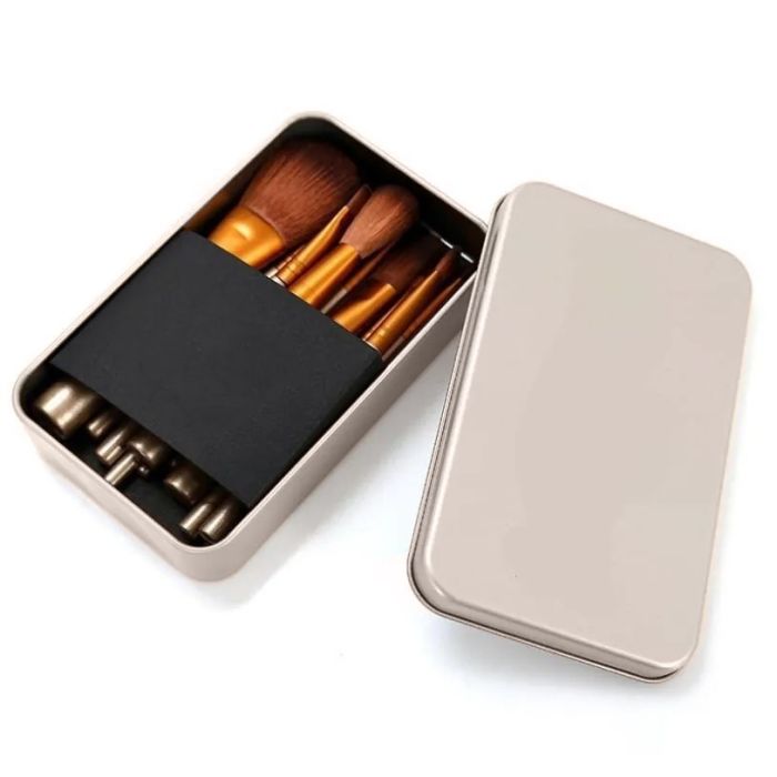 Set 12 Pensule Profesionale Pentru Machiaj in Cutie Metalica, Silve...